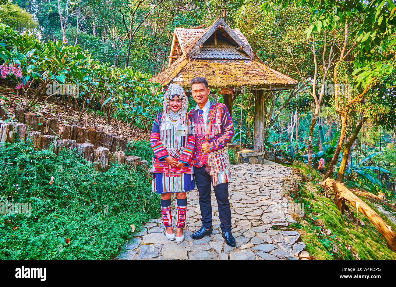 CHIANG RAI, THAILAND - MAY 9, 2019: The wedding couple of Akha Hill ...