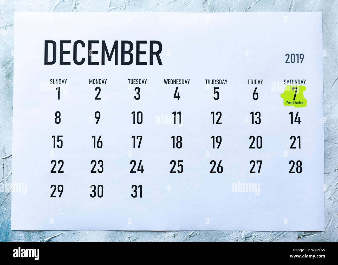 Pearl Harbor day - Saturday, December 7 marked on December 2019 ...