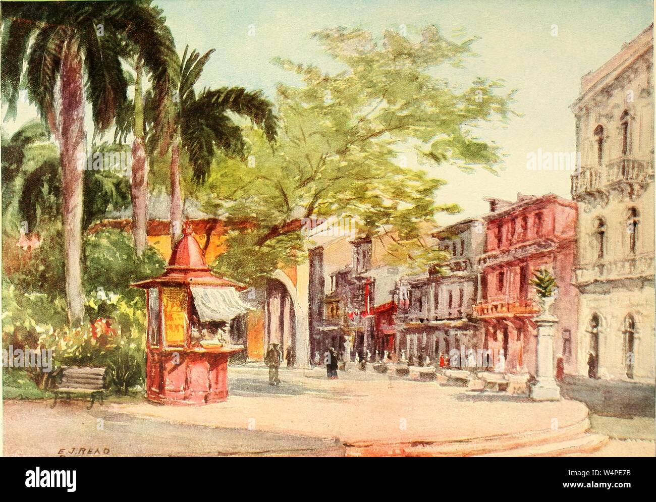 Engraved drawing of the Santa Ana Plaza in Panama City, Panama, from ...