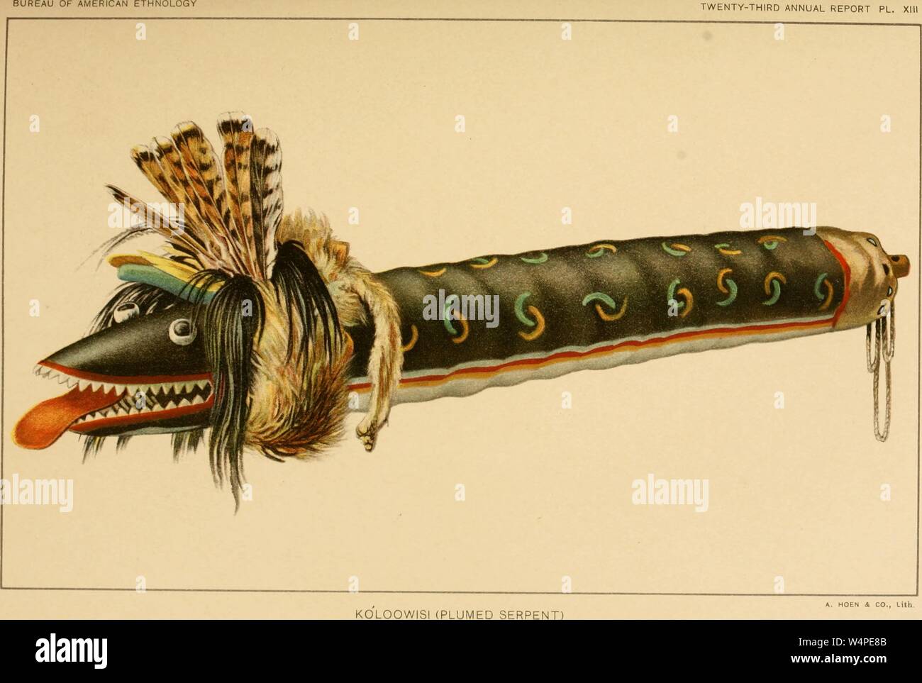 Engraved drawing of the Koloowisi, Zuni tribe's plumed serpent, from ...