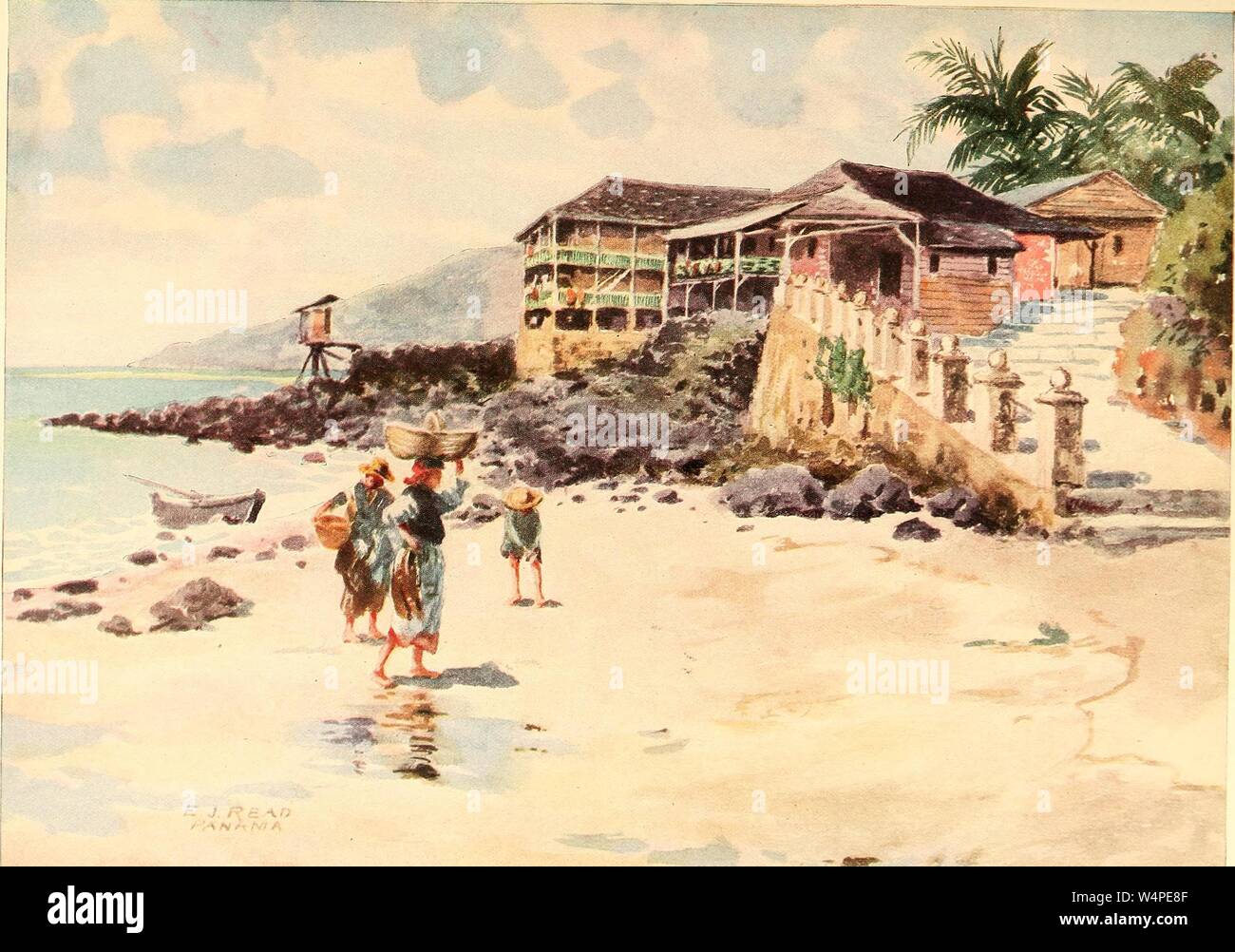 Engraved drawing of the Old Landing at Taboga, Panama, from the book ...