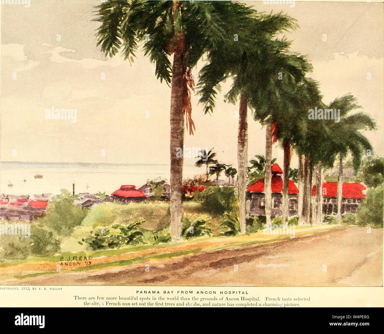 Engraved drawing of the Panama Bay, viewed from Ancon Hospital, Panama ...