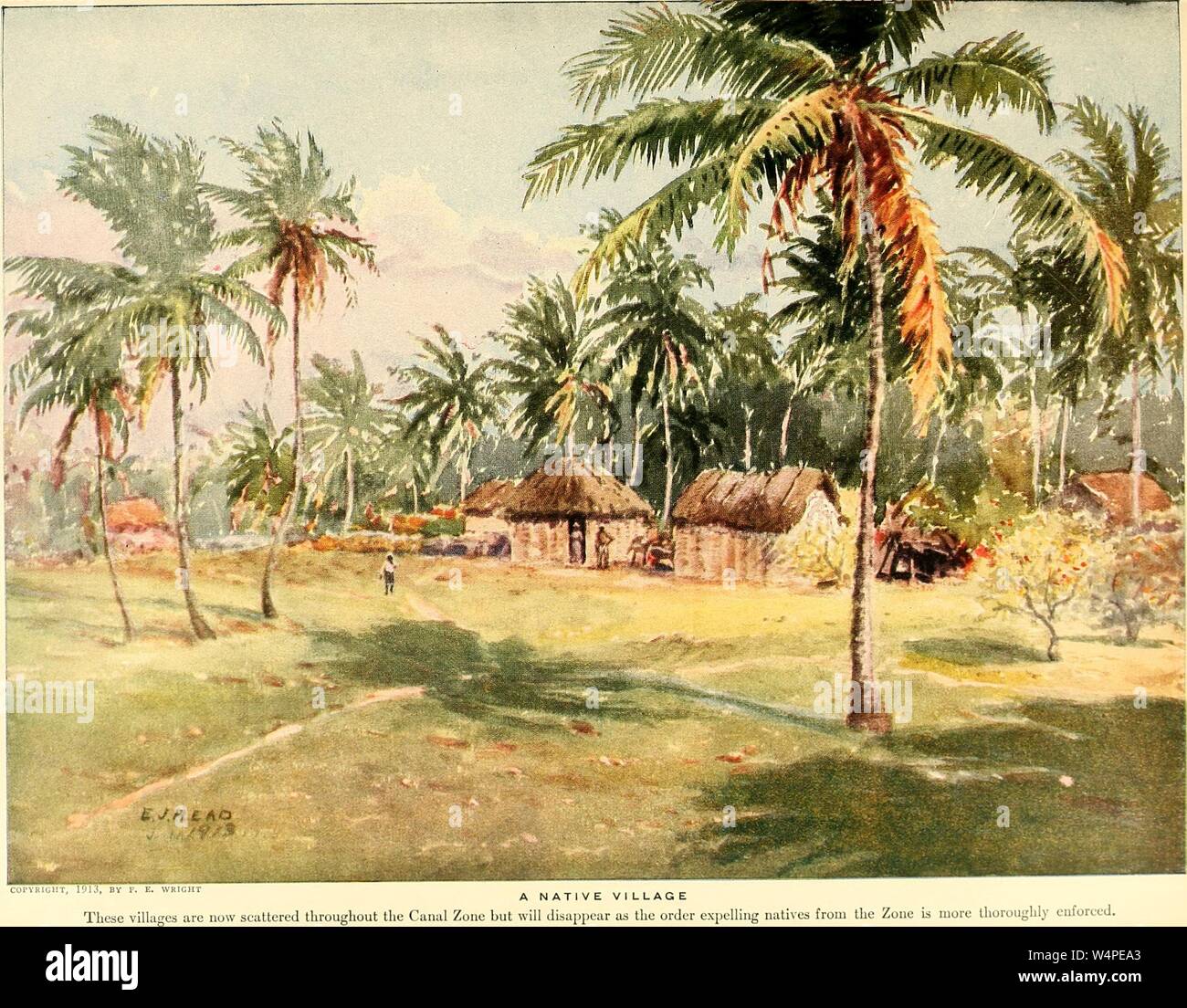 Engraved drawing of a native village in Panama, from the book 'Panama ...