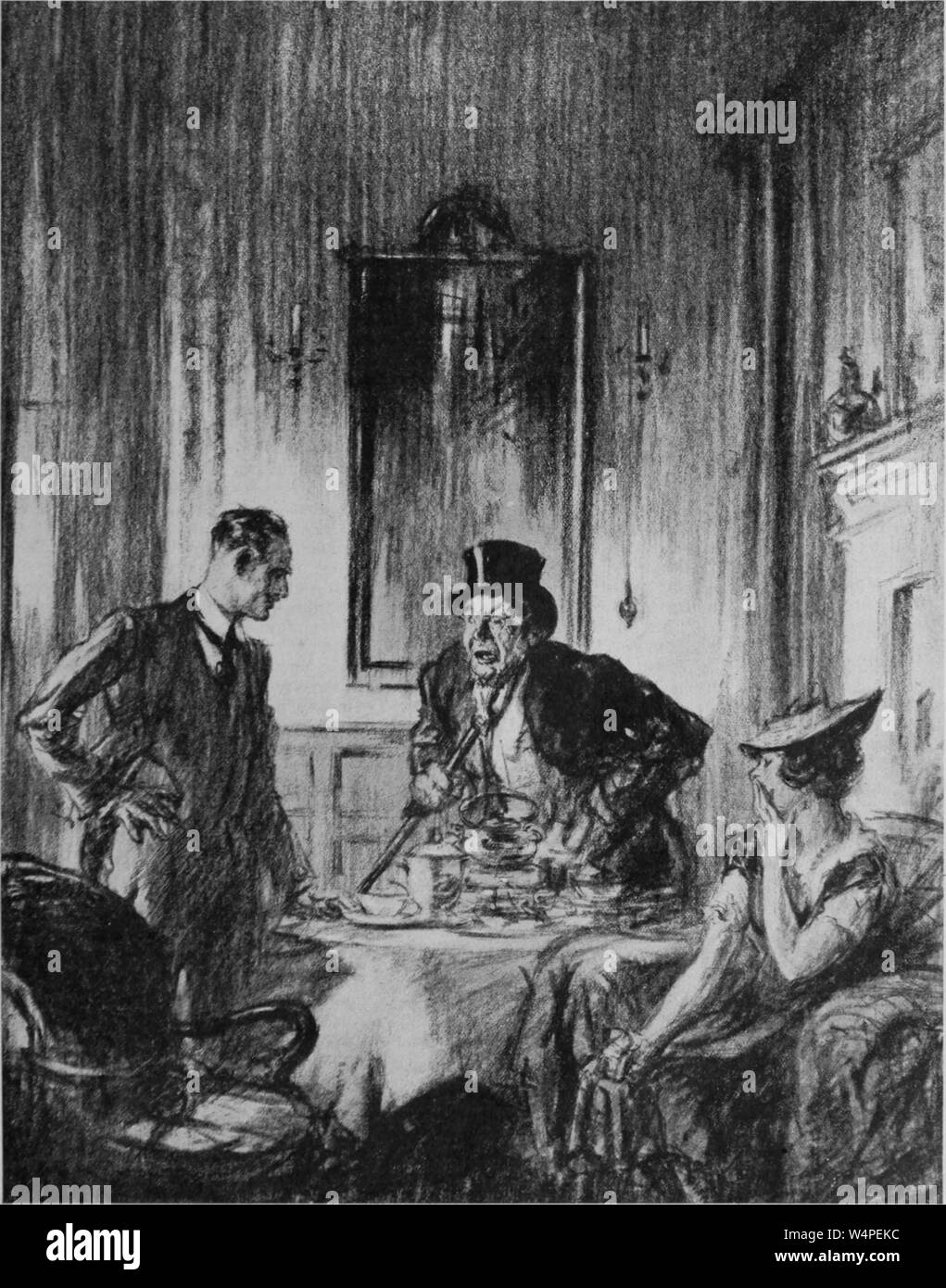 Engraved drawing of the people arguing in a restaurant, from the ...