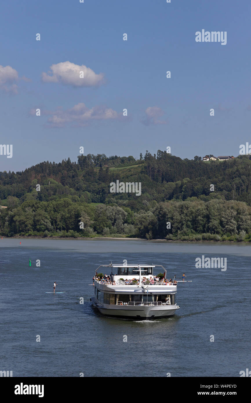 excursion boat at Dreiflüsseeck (three rivers corner), the junction of ...