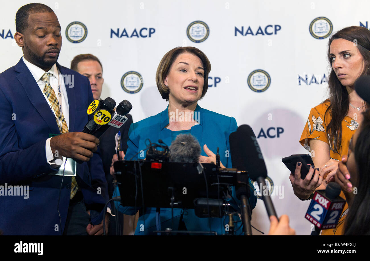 Detroit, Michigan, USA. 24th July, 2019. Senator AMY KLOBUCHAR answers ...
