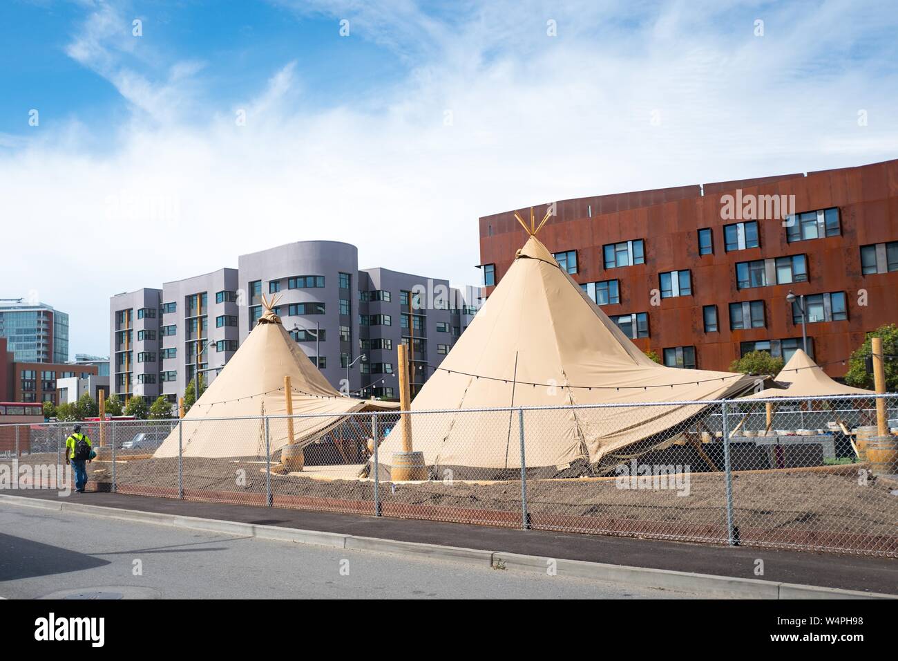 Giant tepee style outdoor venue spaces at experimental Parklab park in ...