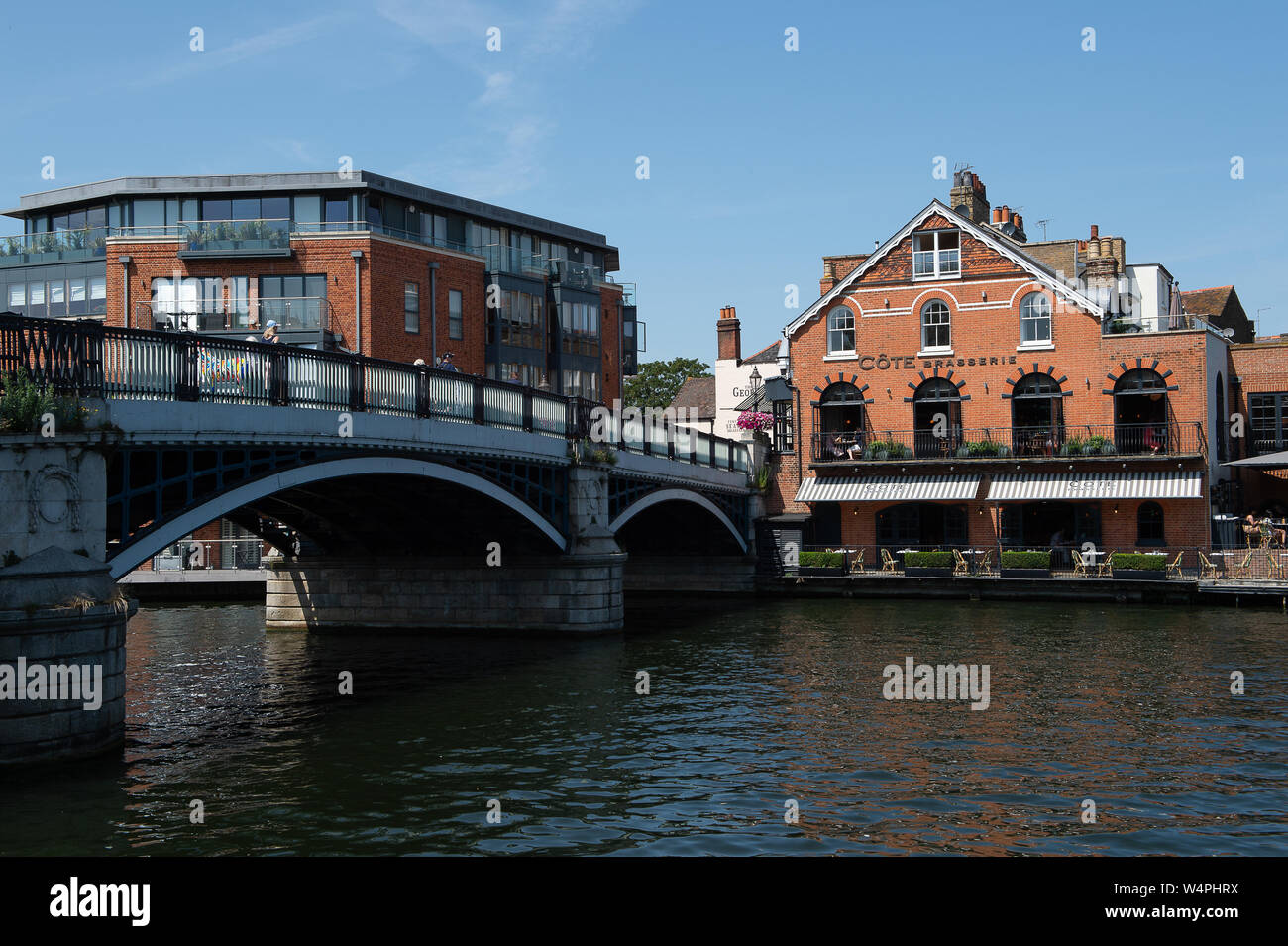 Views of Cote Restaurant in Eton and Windsor Bridge across the River ...