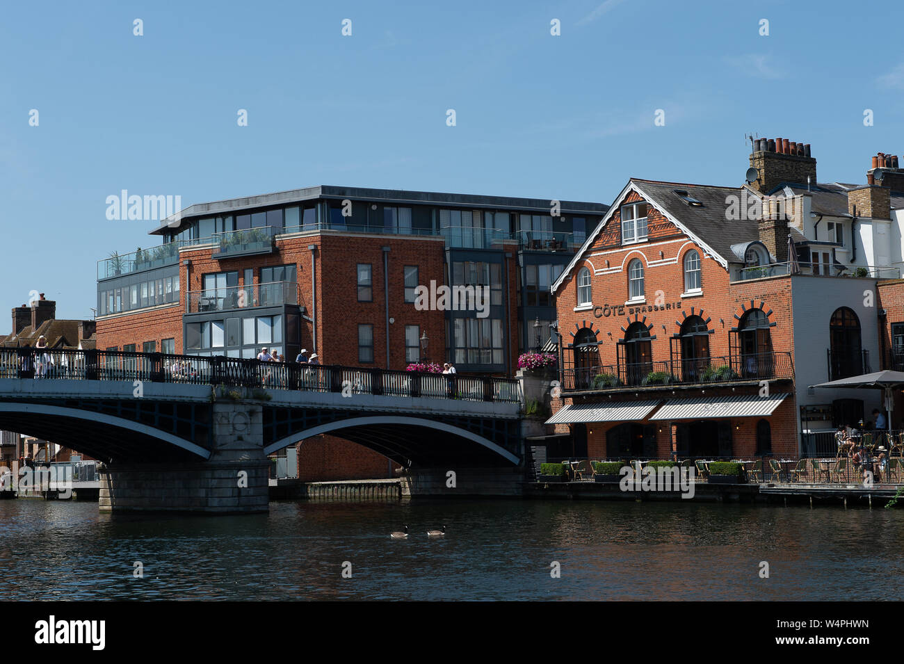 Views of Cote Restaurant in Eton and Windsor Bridge across the River ...
