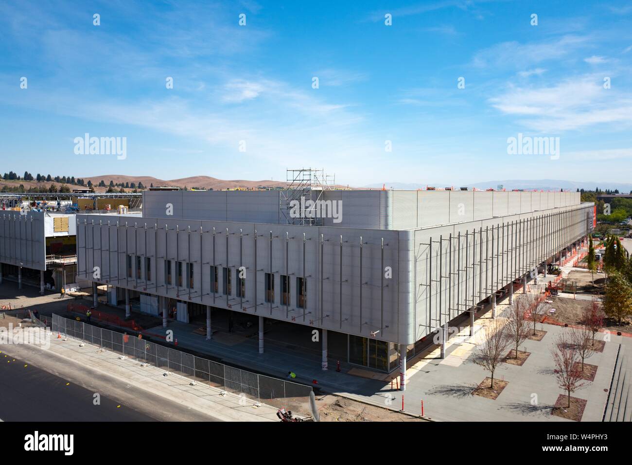 Aerial view of facade of building during the nearly complete ...