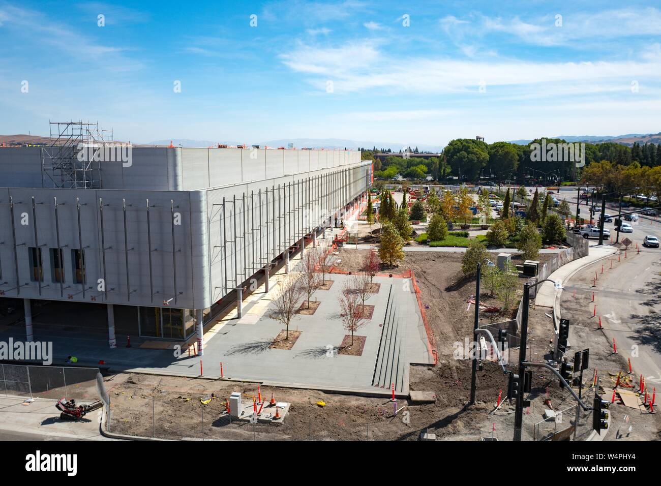 Aerial view of facade of building during the nearly complete ...