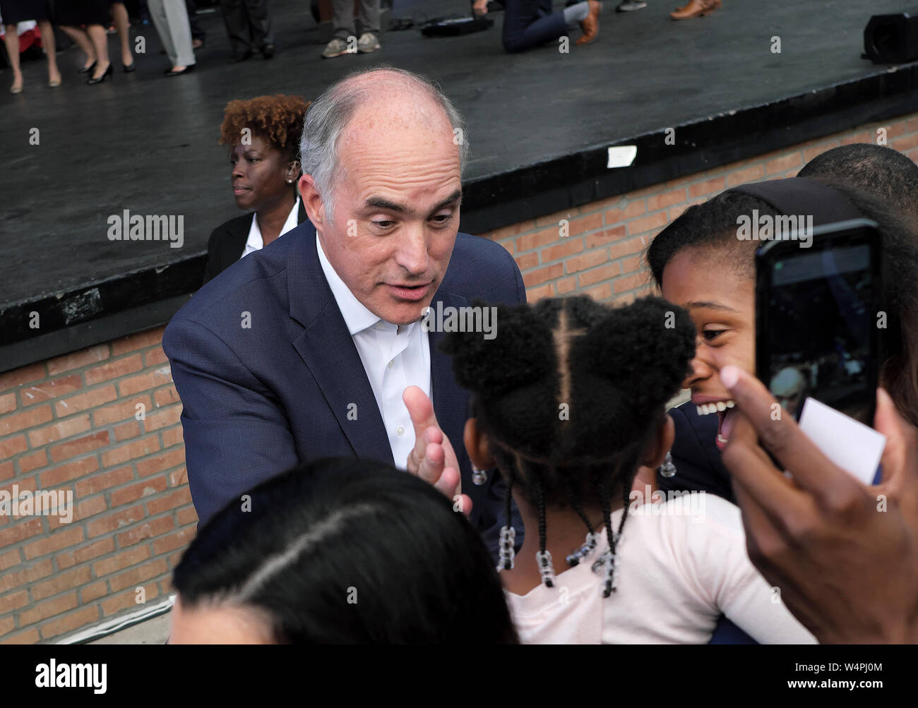 Pennsylvania Senator Bob Casey interacts with supporters during a rally ...