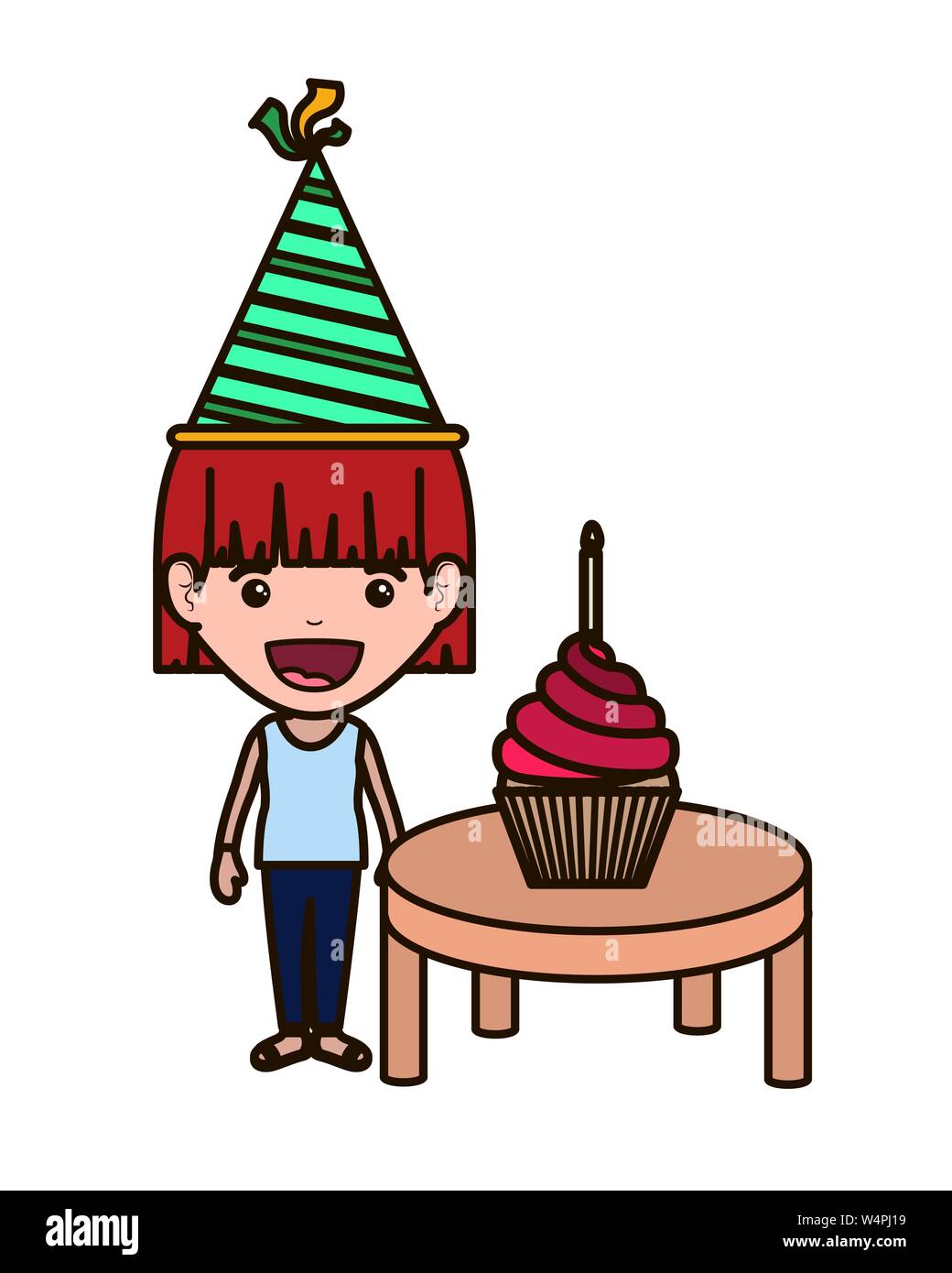 girl with party hat in birthday celebration Stock Vector Image & Art ...