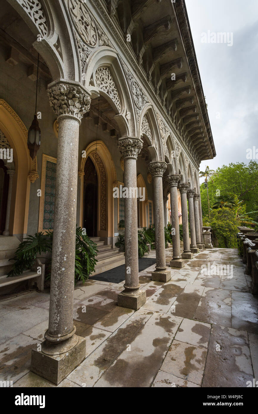 Covered teraace with pillars overlooking garden at the UNESCO World ...