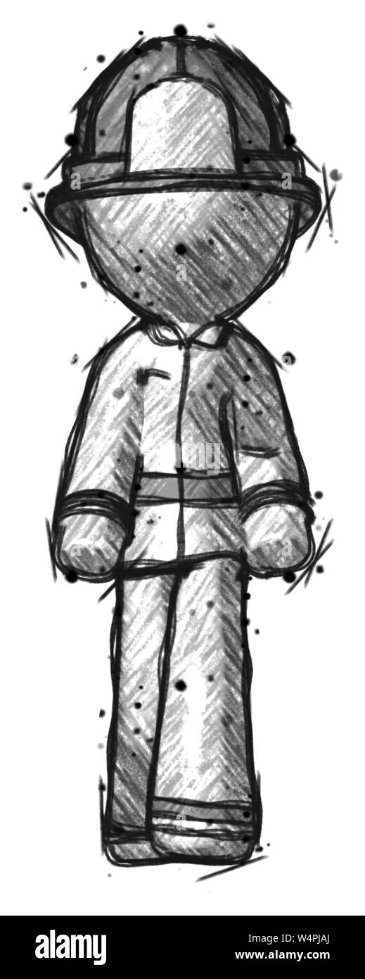 Sketch firefighter fireman man walking front view Stock Photo - Alamy