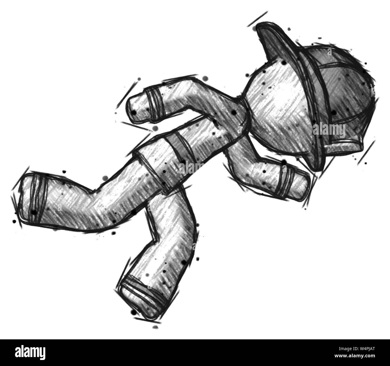 Sketch firefighter fireman man running while falling down Stock Photo ...