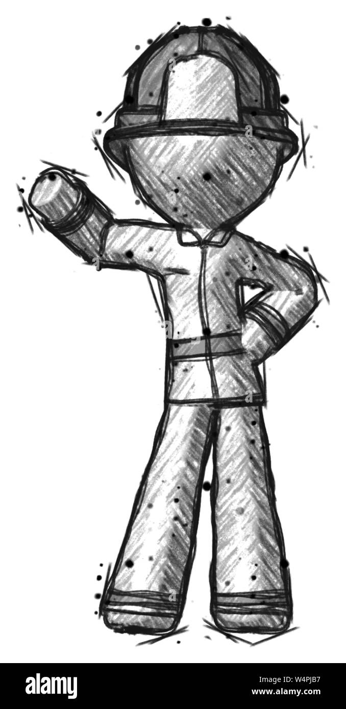 Sketch firefighter fireman man waving right arm with hand on hip Stock ...