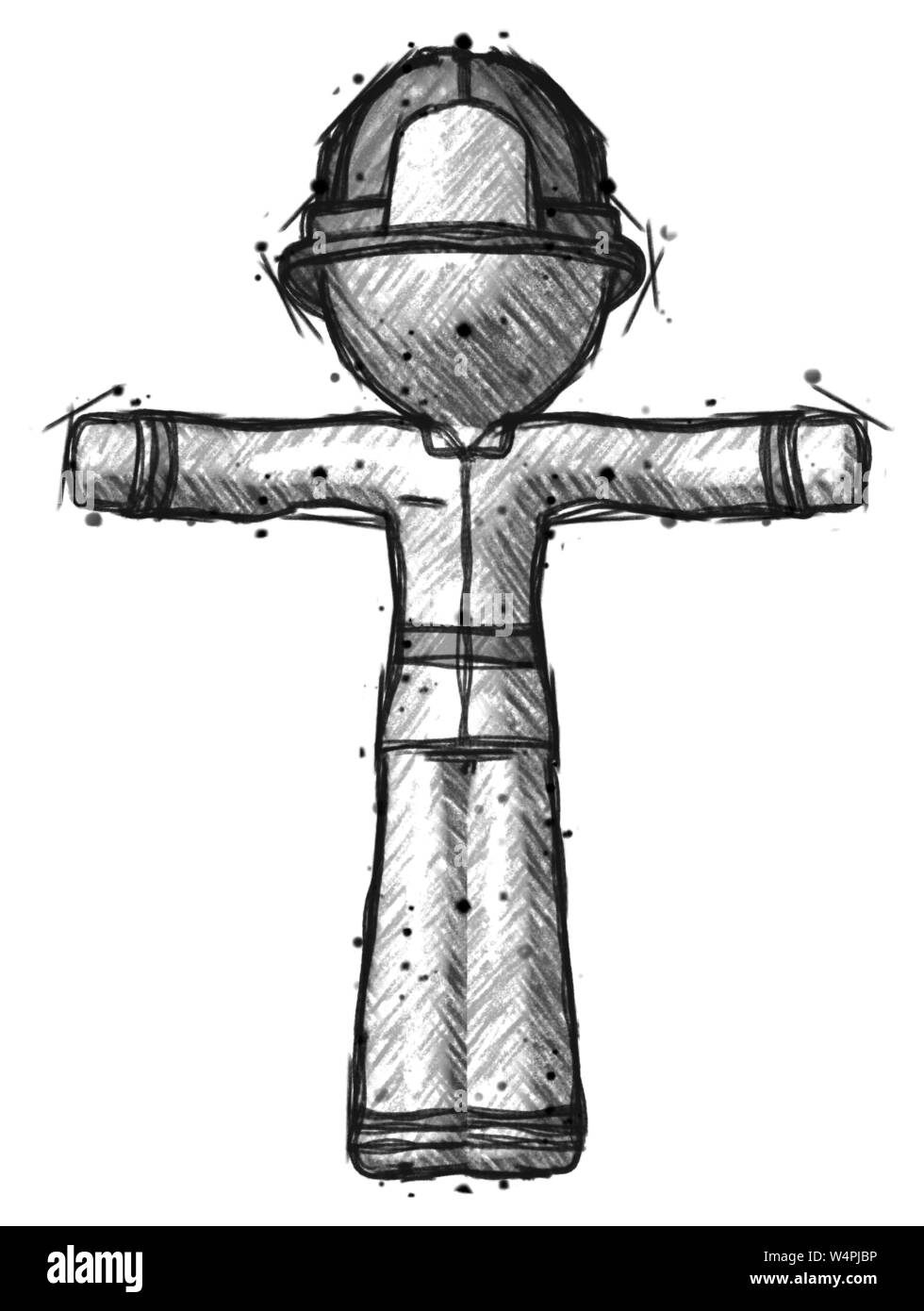 Sketch firefighter fireman man t-pose arms up standing Stock Photo - Alamy