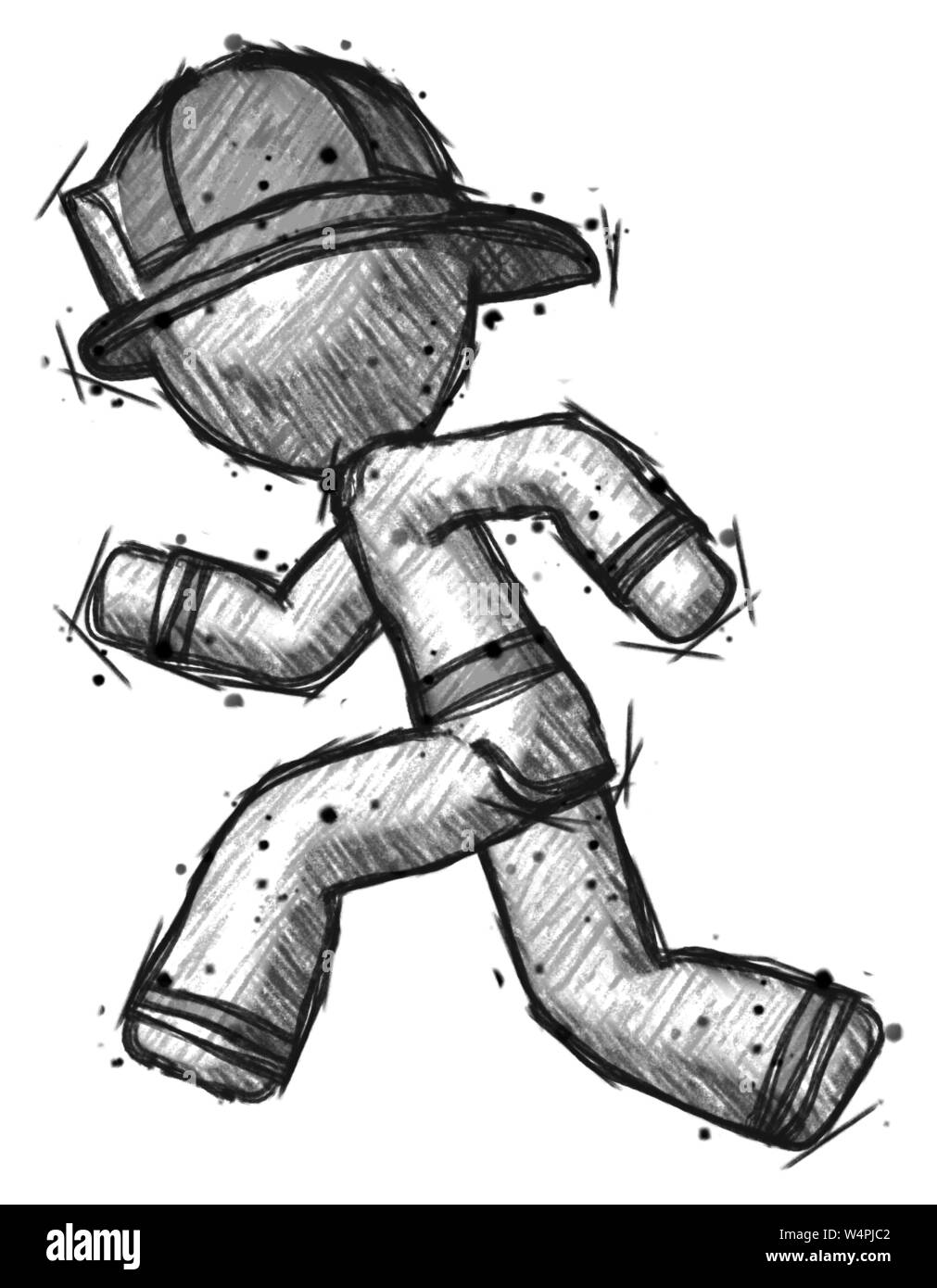 Sketch firefighter fireman man running fast left Stock Photo - Alamy