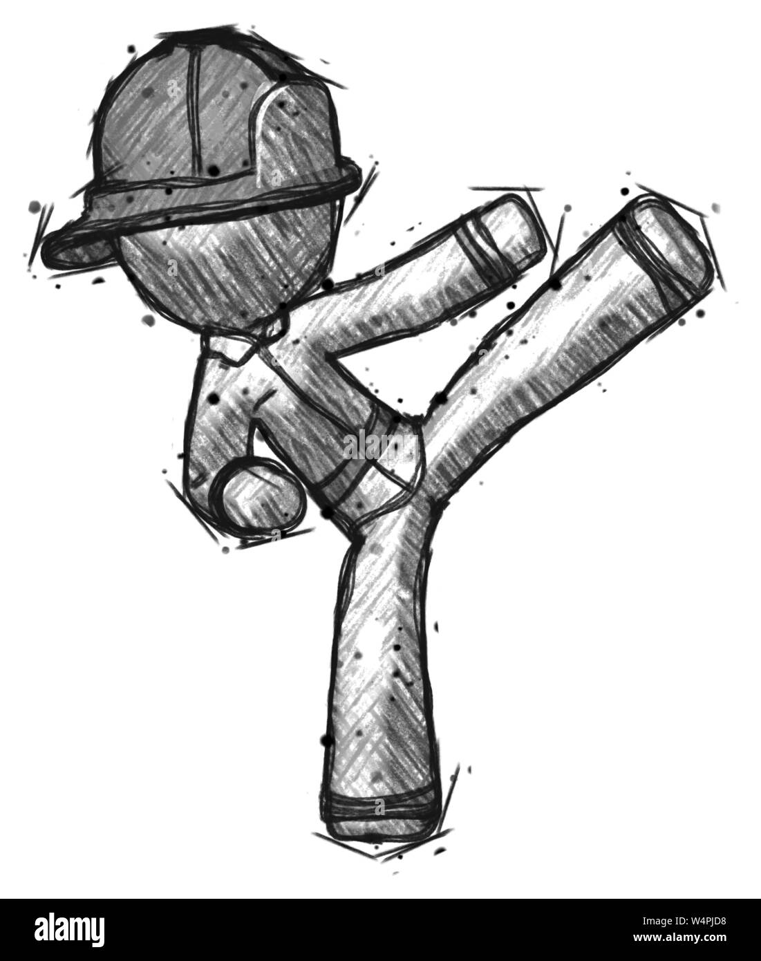 Sketch firefighter fireman man ninja kick right Stock Photo - Alamy