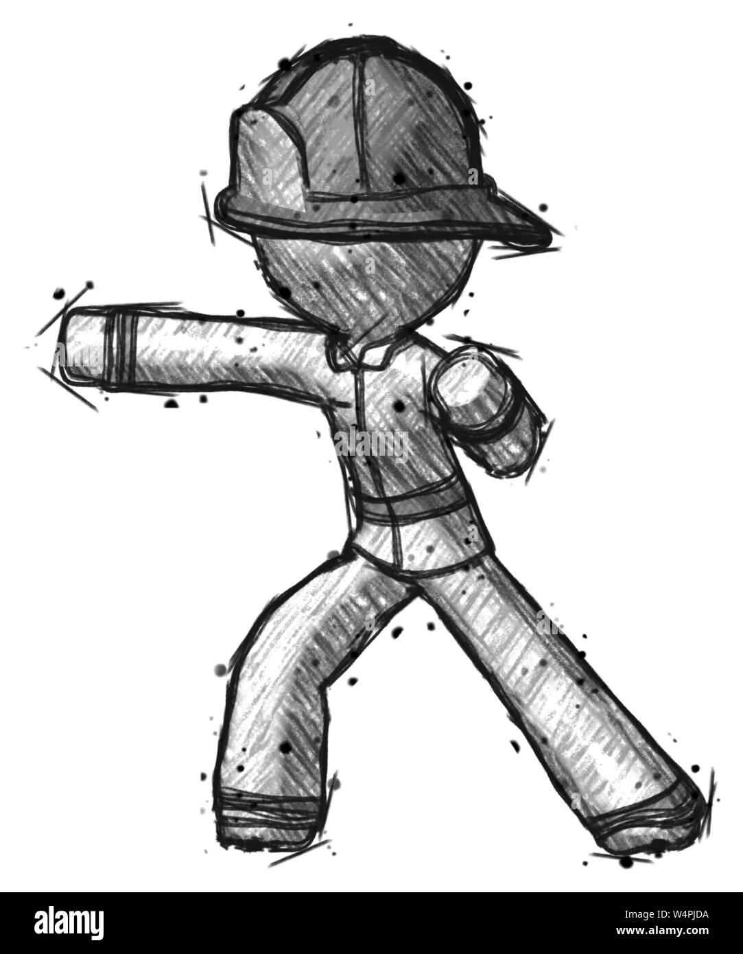 Sketch firefighter fireman man martial arts punch left Stock Photo - Alamy