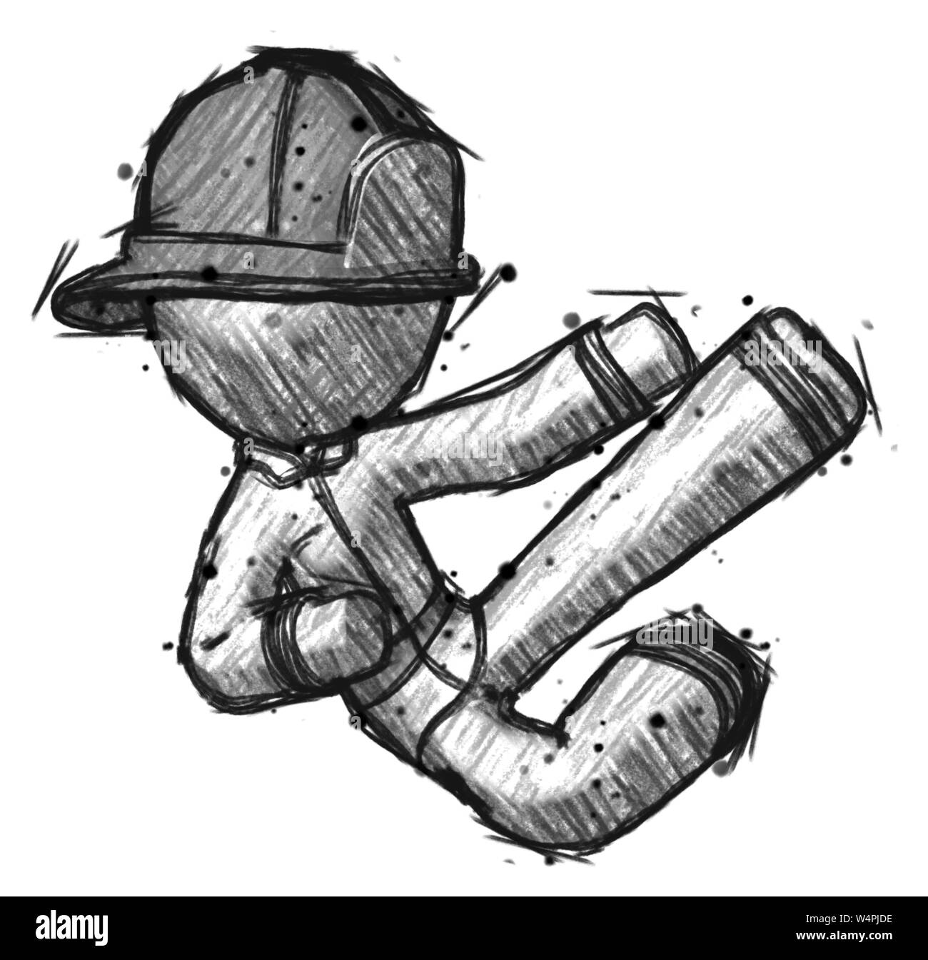 Sketch firefighter fireman man flying ninja kick right Stock Photo - Alamy