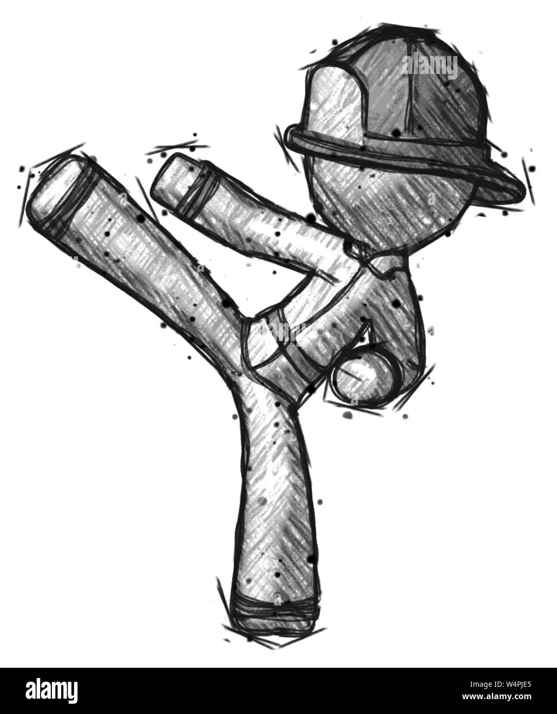Sketch firefighter fireman man ninja kick left Stock Photo - Alamy