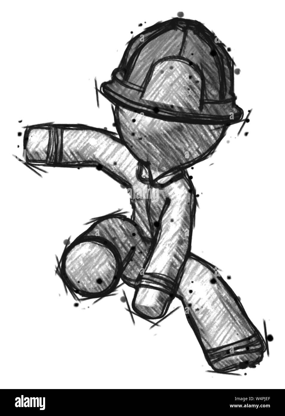 Sketch firefighter fireman man action hero jump pose Stock Photo - Alamy