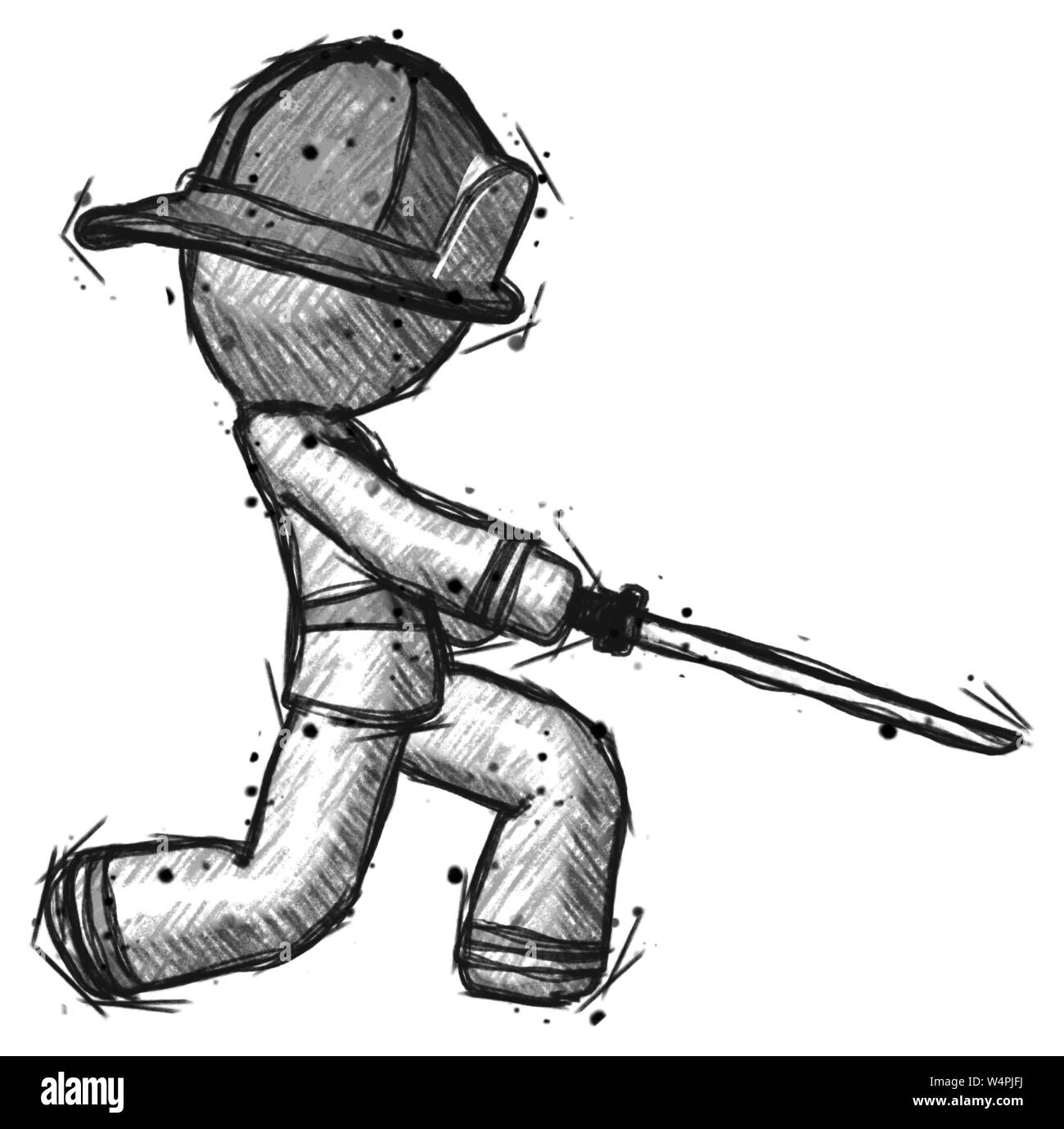 Sketch firefighter fireman man with ninja sword katana slicing or ...