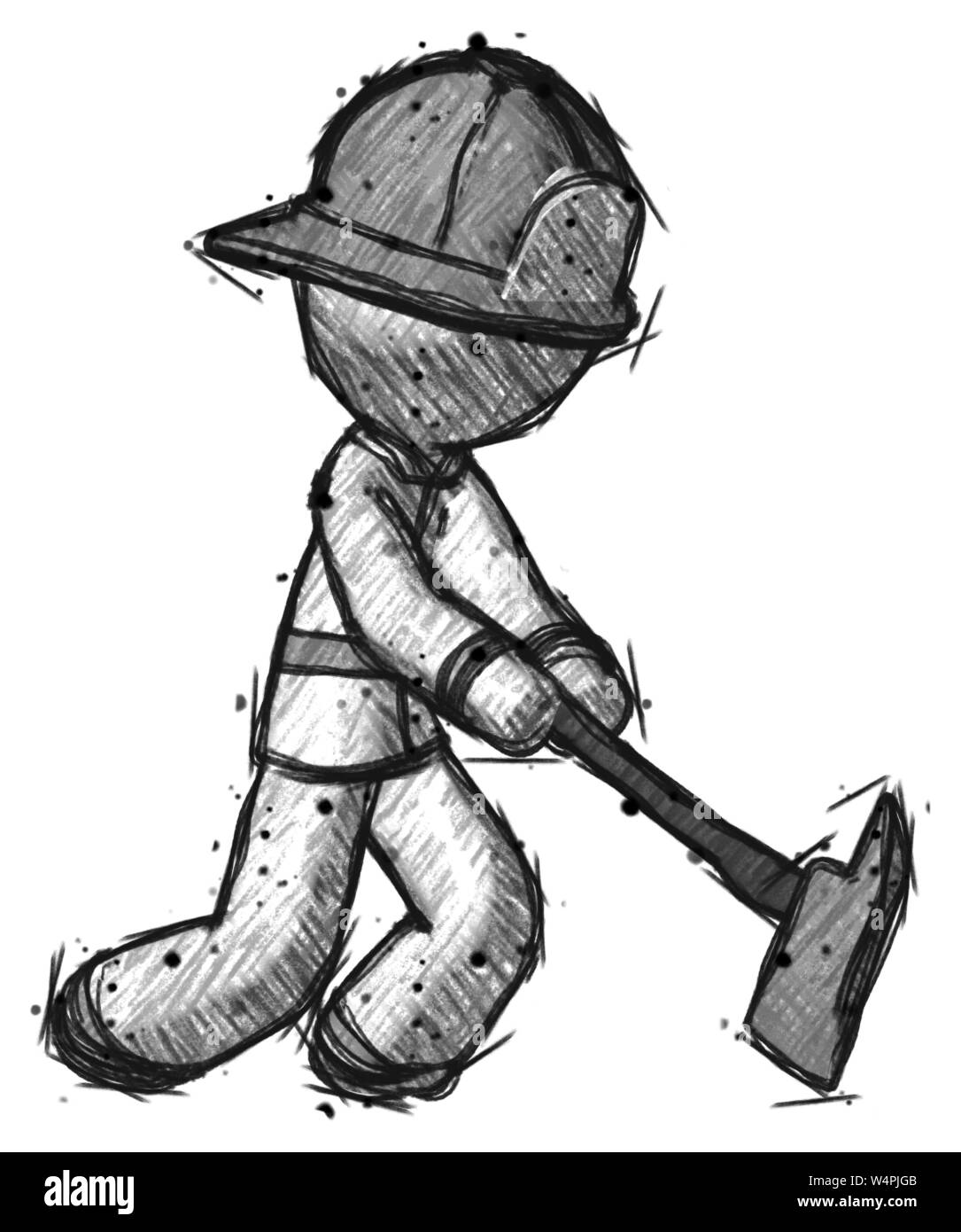 Sketch firefighter fireman man striking with a firefighter's ax Stock ...