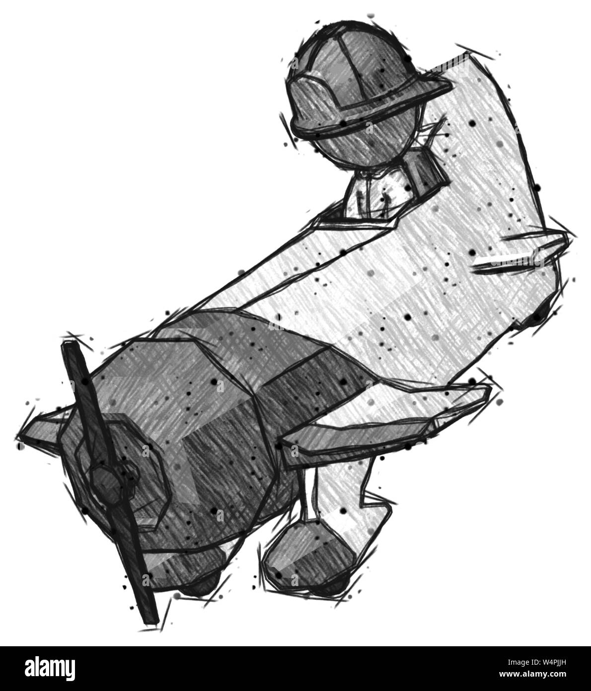 Sketch firefighter fireman man in geebee stunt plane descending view ...