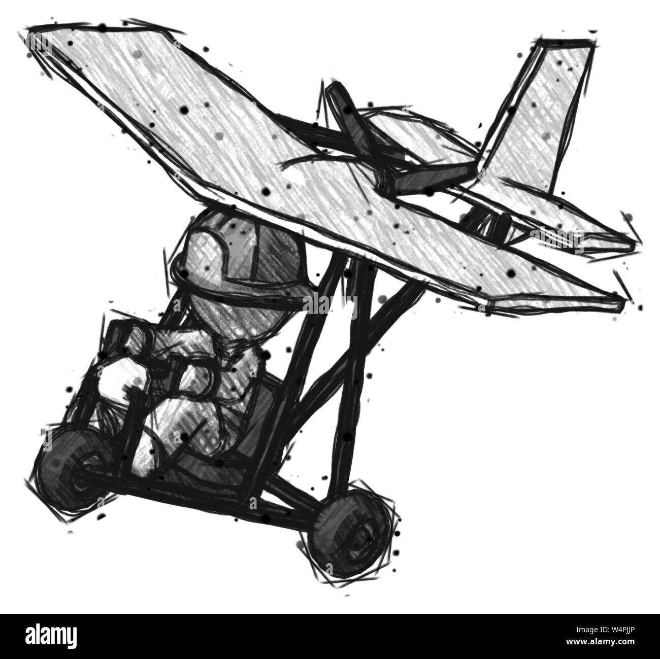 Sketch firefighter fireman man in ultralight aircraft top side view ...