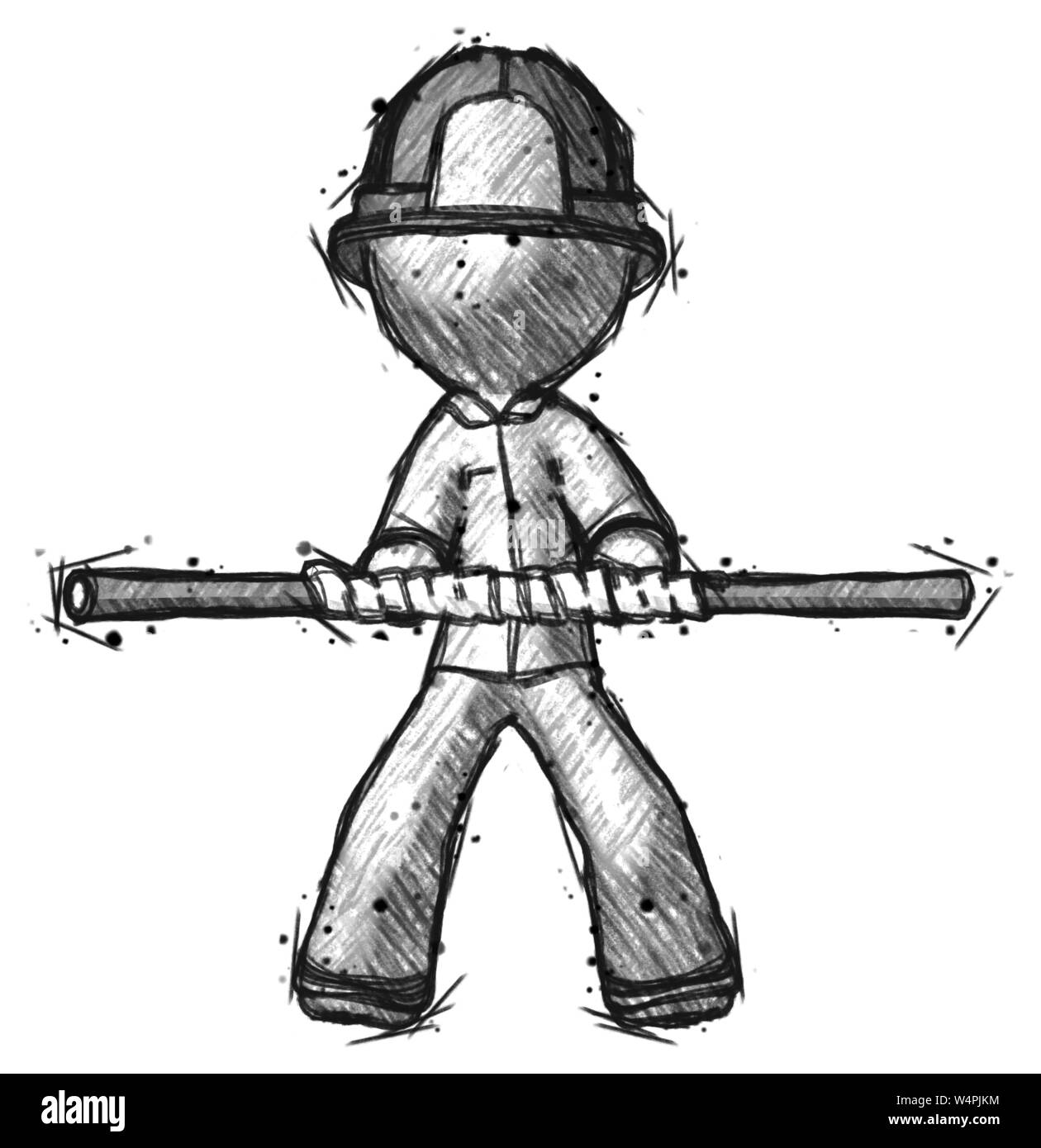 Sketch firefighter fireman man bo staff kung fu defense pose Stock ...