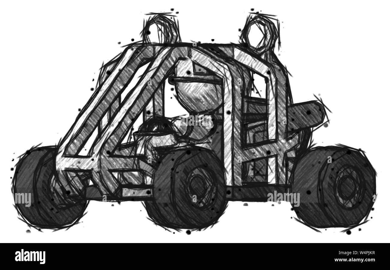 Sketch firefighter fireman man riding sports buggy side angle view ...