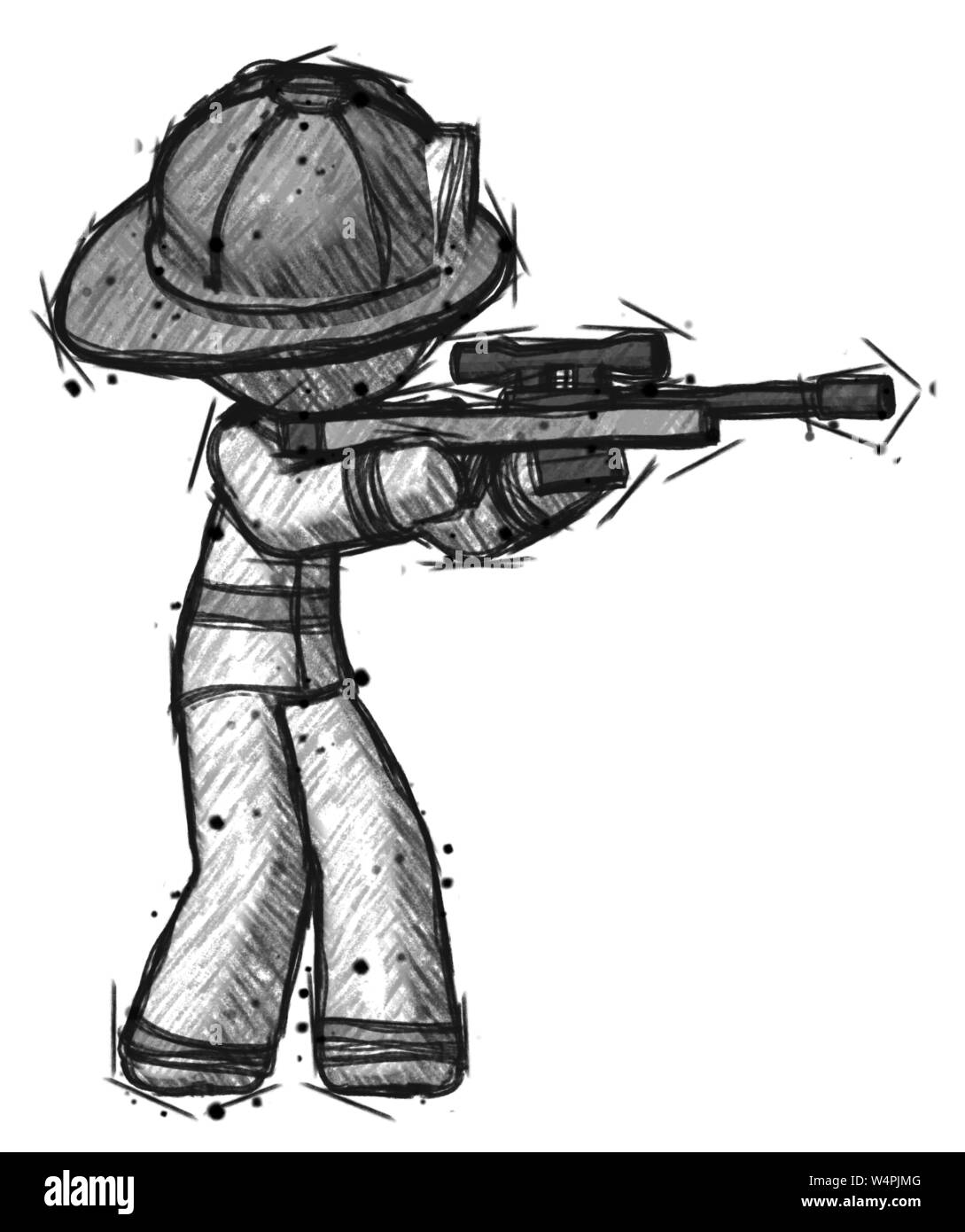Sketch firefighter fireman man shooting sniper rifle Stock Photo - Alamy