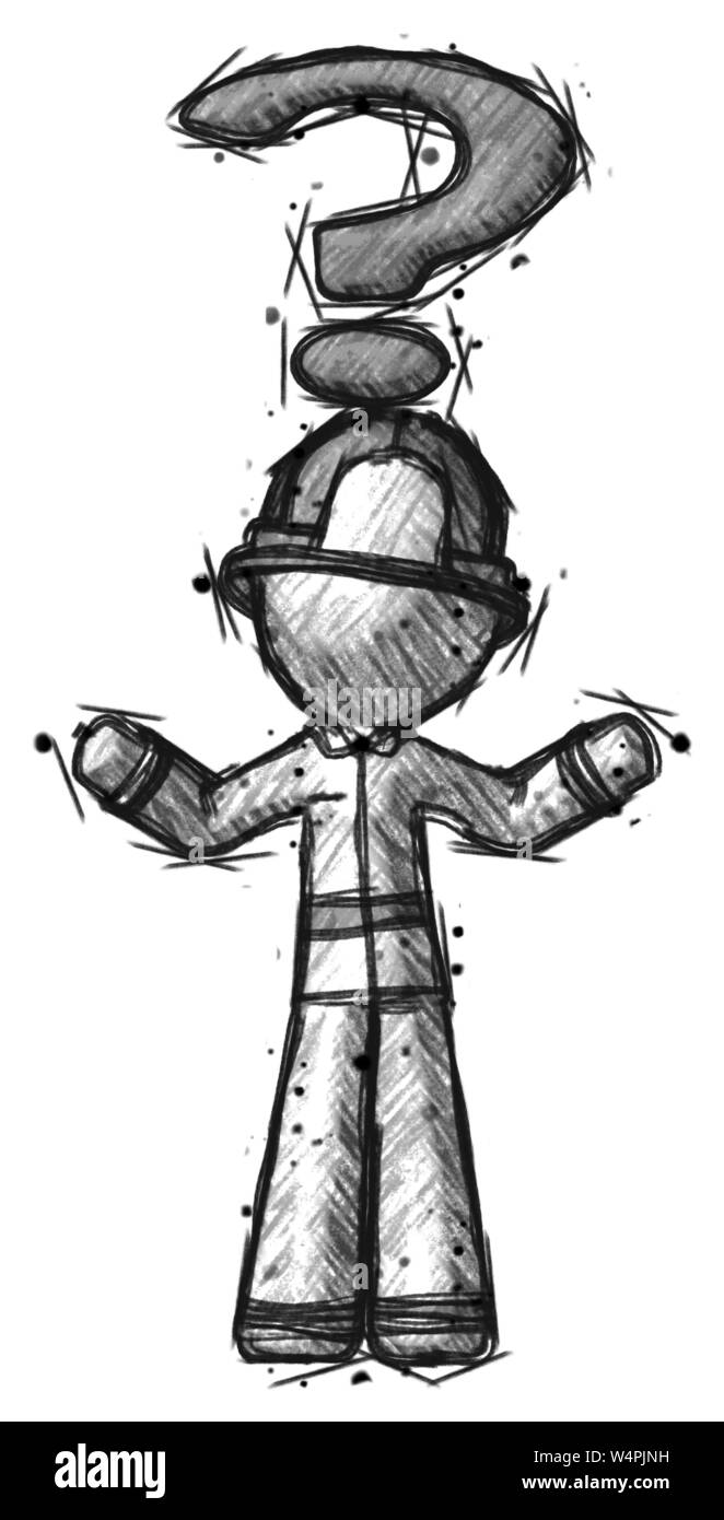Sketch firefighter fireman man with question mark above head, confused ...