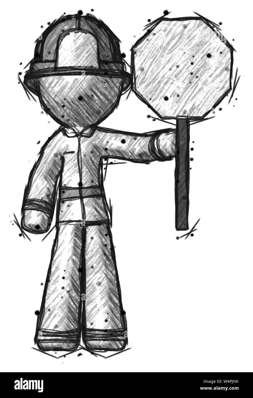 Sketch firefighter fireman man holding stop sign Stock Photo - Alamy