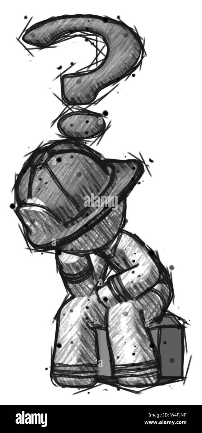 Sketch firefighter fireman man thinker question mark concept Stock ...