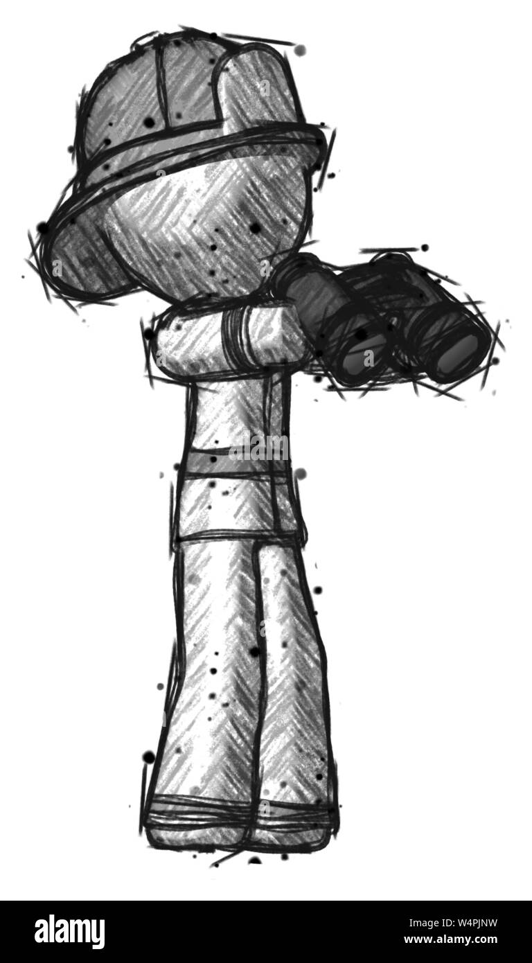 Sketch firefighter fireman man holding binoculars ready to look right ...