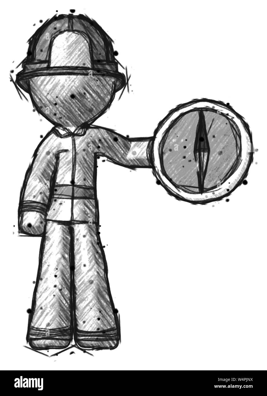 Sketch firefighter fireman man holding a large compass Stock Photo - Alamy