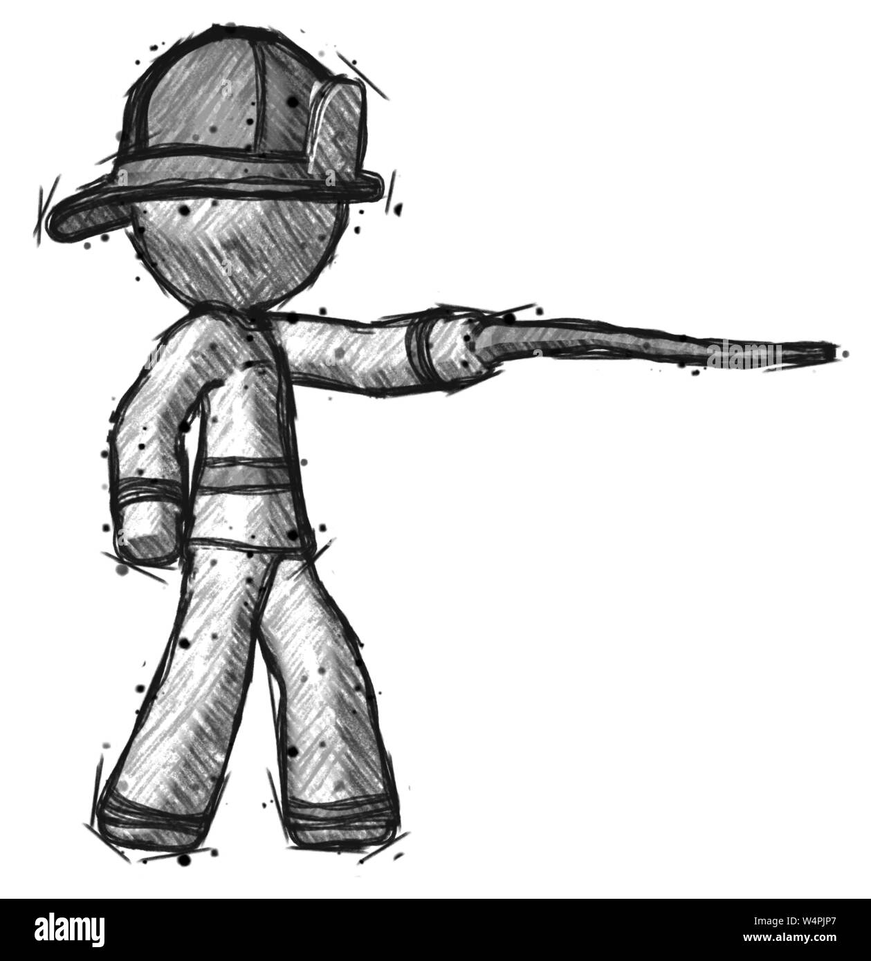 Sketch firefighter fireman man pointing with hiking stick Stock Photo ...