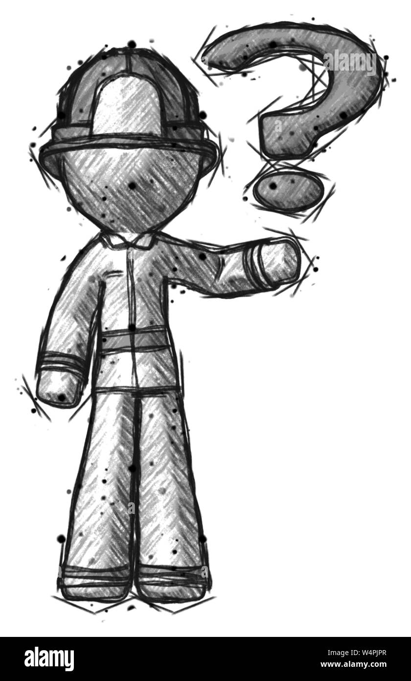 Sketch firefighter fireman man holding question mark to right Stock ...