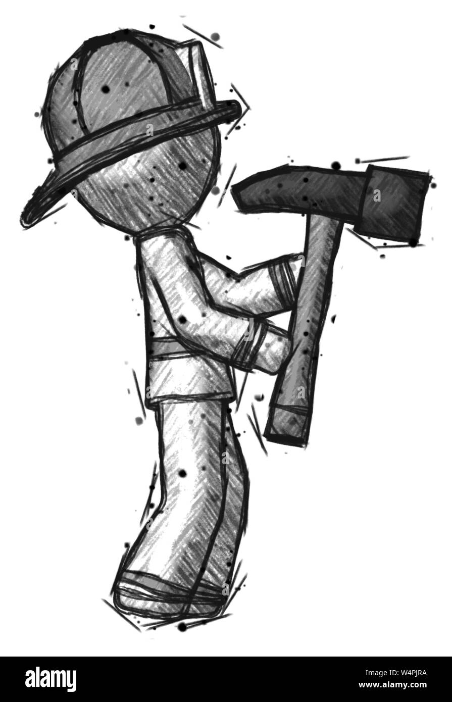 Sketch firefighter fireman man hammering something on the right Stock ...