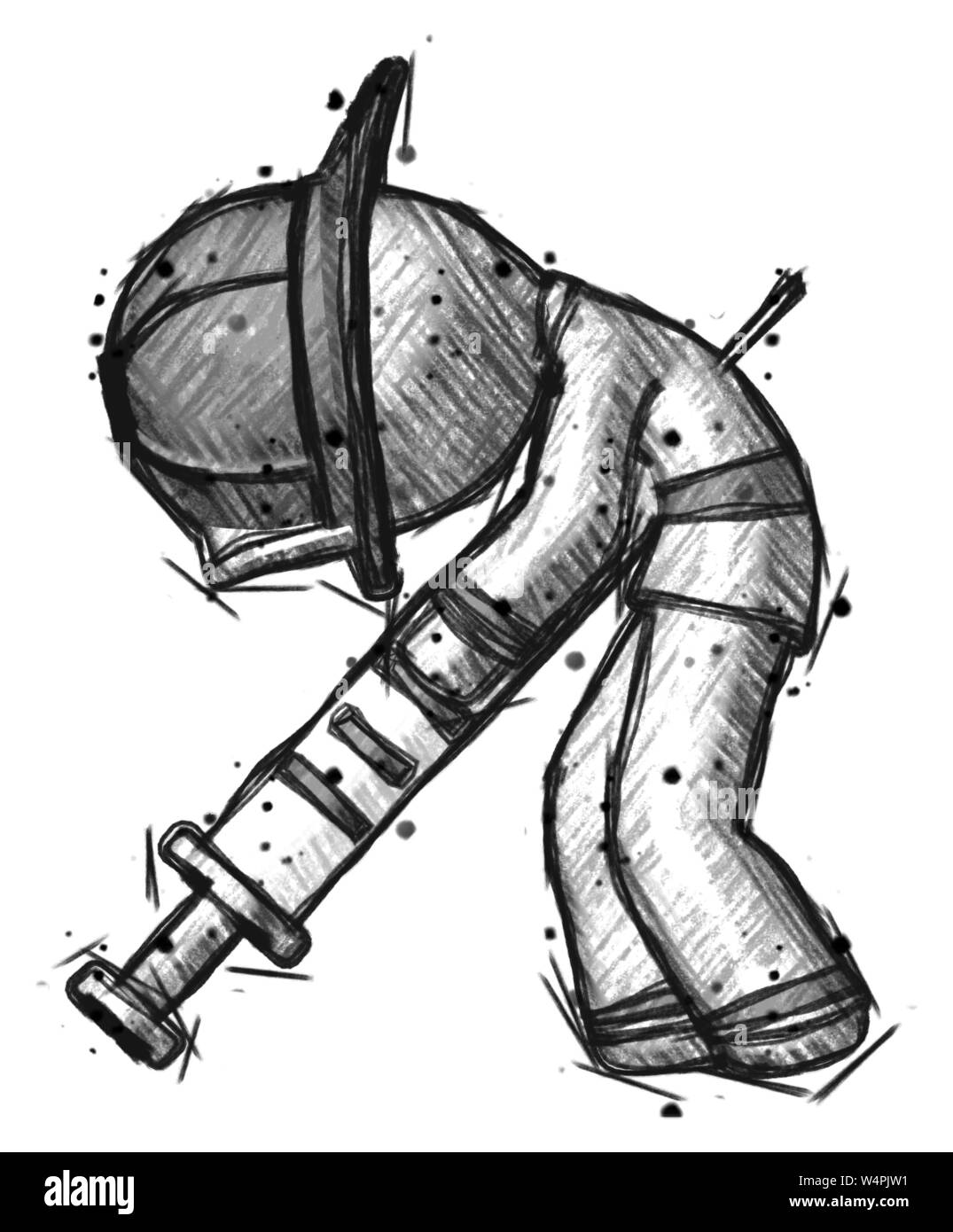 Sketch firefighter fireman man lethal injection, impaled on syringe ...
