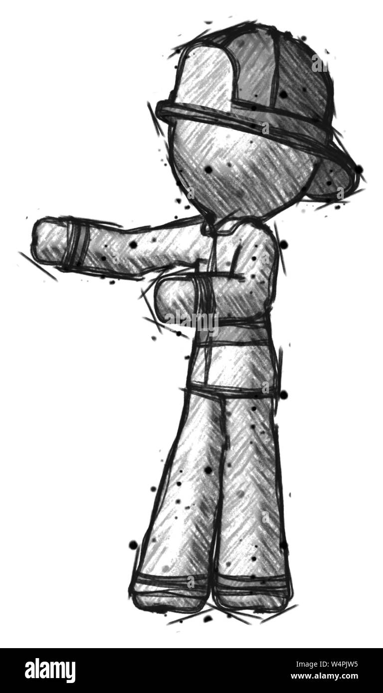 Sketch firefighter fireman man presenting something to his right Stock ...