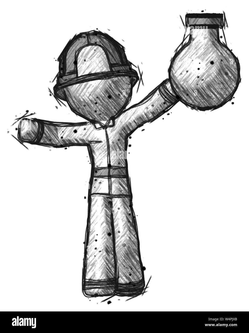 Sketch firefighter fireman man holding large round flask or beaker ...