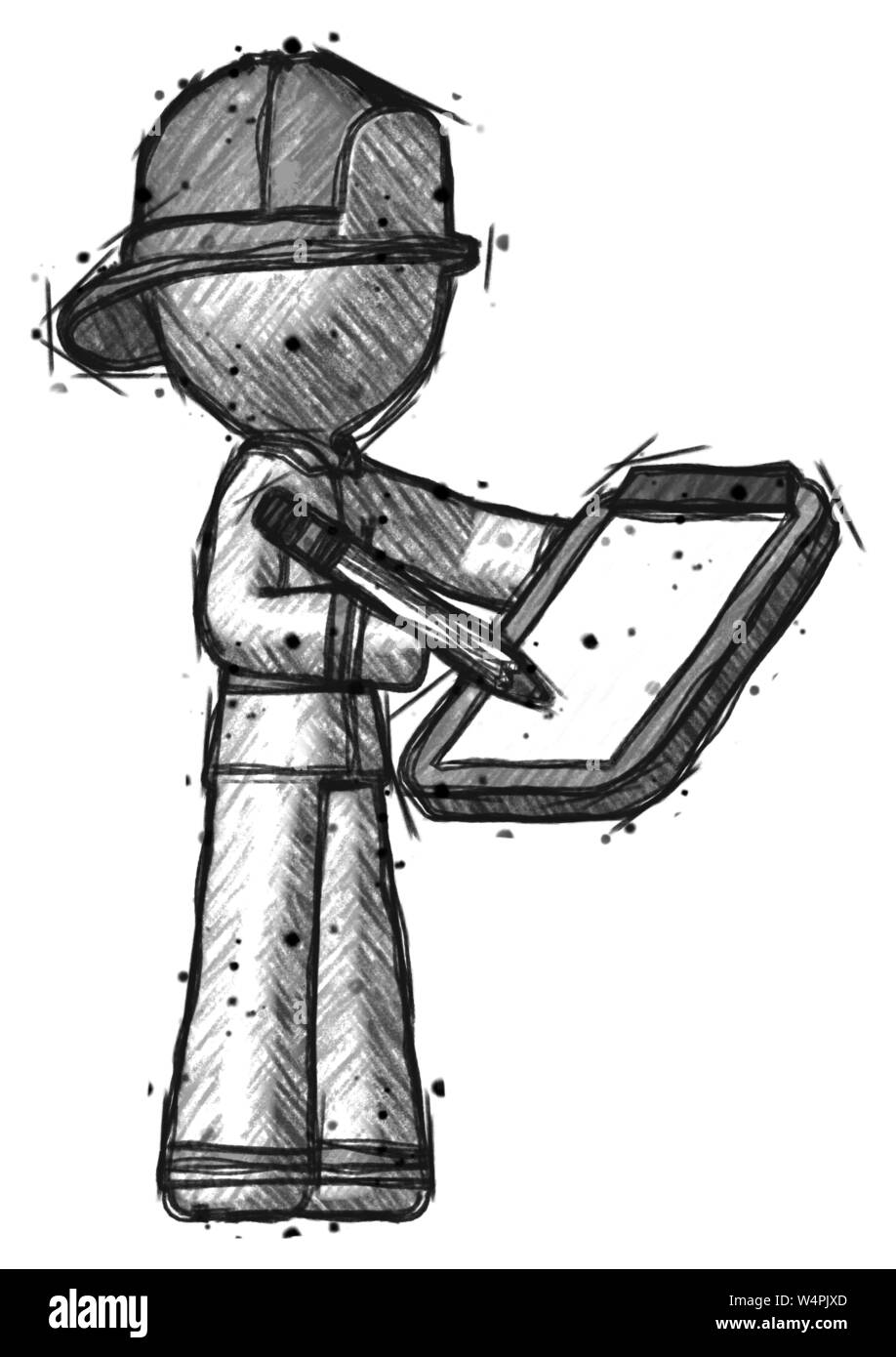 Sketch firefighter fireman man using clipboard and pencil Stock Photo ...