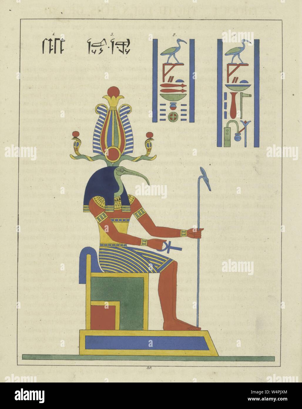 Ancient Egyptian God Thoth, holding the ankh and the scepter, depicted ...