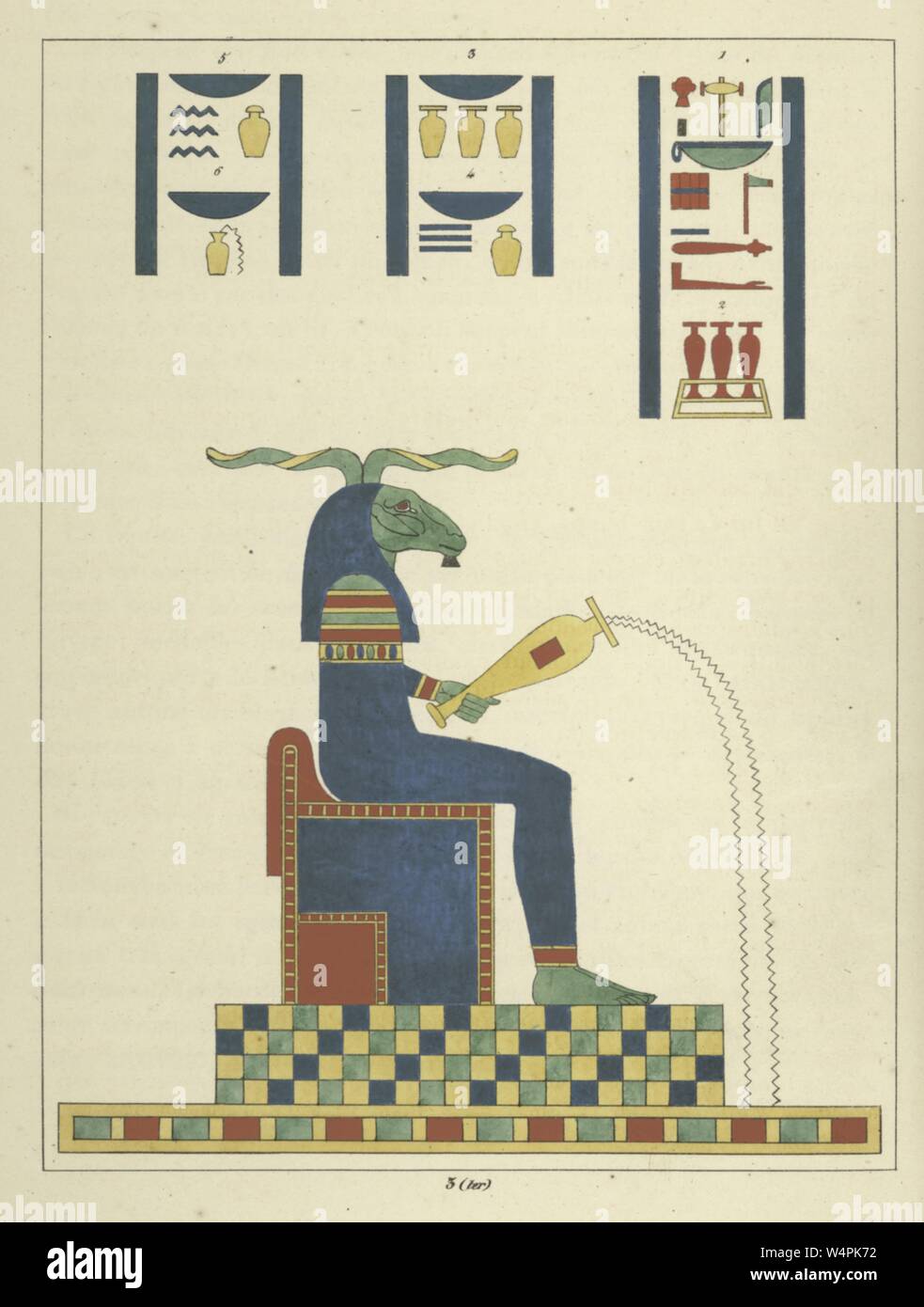 Ancient Egyptian god Khnum sitting on his throne, the god of the source ...