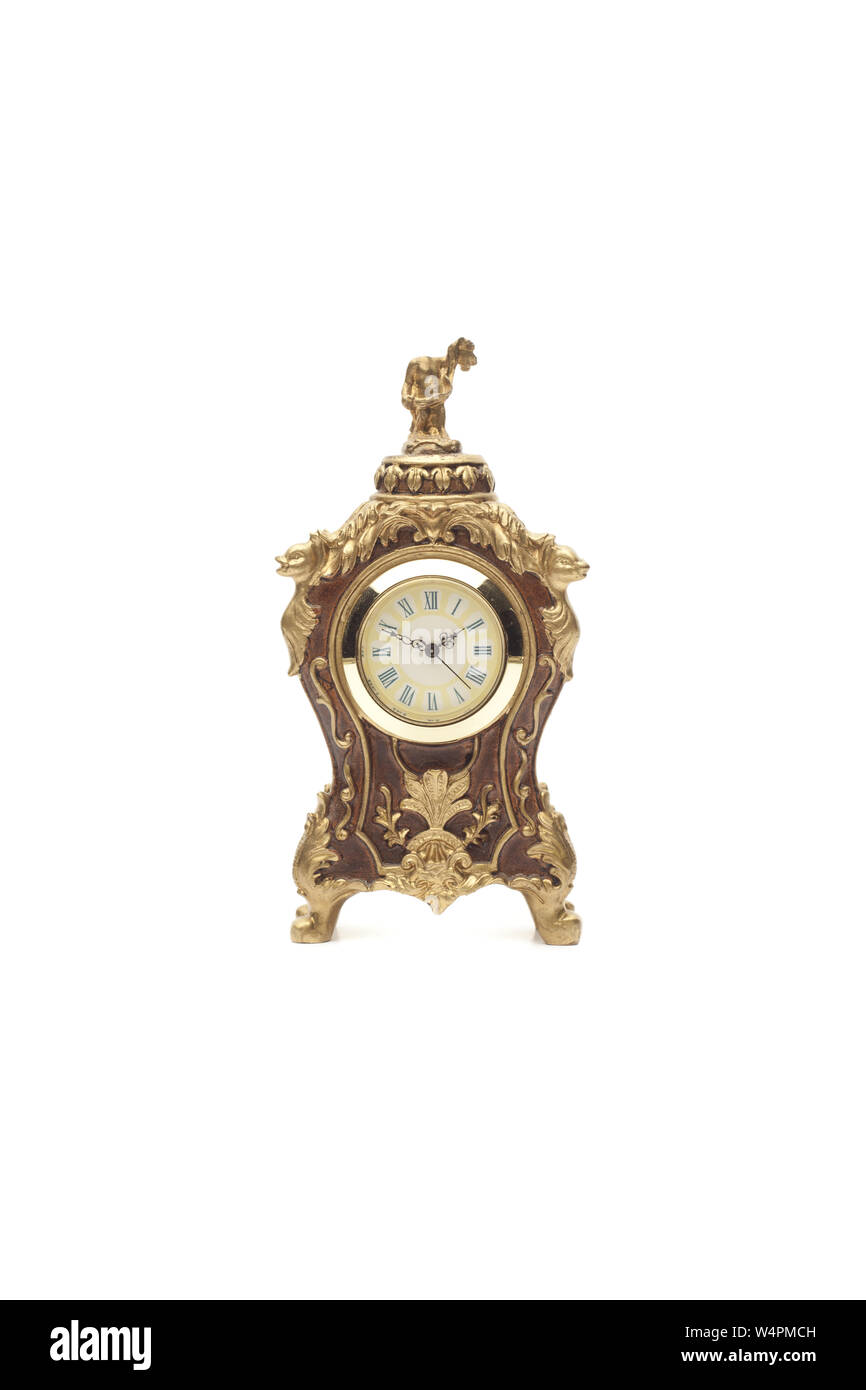 Model of antique clock isolated on white background Stock Photo - Alamy